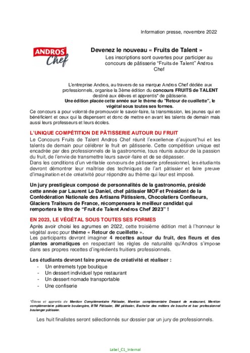 Concours Fruit de Talents Andros chef | RESTO-Today Concours Fruit de Talents Andros chef | RESTO-Today