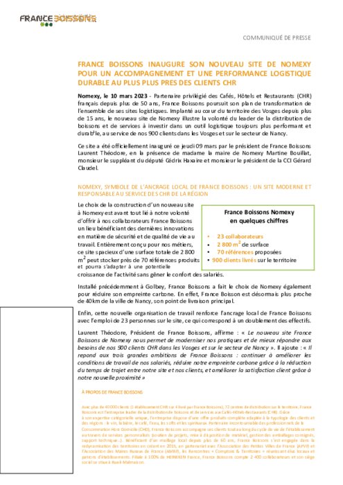 France Boissons inaugure son nouveau site de Nomexy | RESTO-Today France Boissons inaugure son nouveau site de Nomexy | RESTO-Today