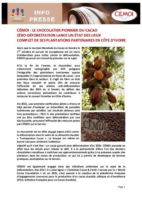 CÉMOI, pionnier du cacao zéro-déforestation lance un état des lieux complet de ses plantations ...