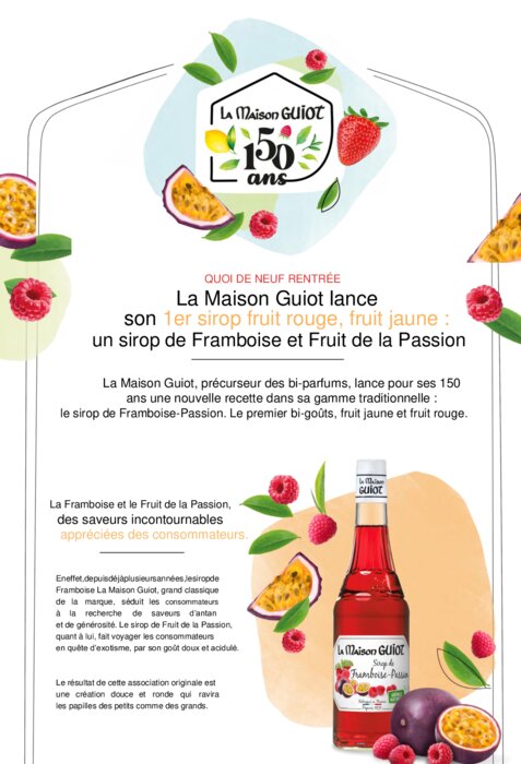 La Maison Guiot lance son 1er sirop fruit rouge, fruit jaune | RESTO-Today