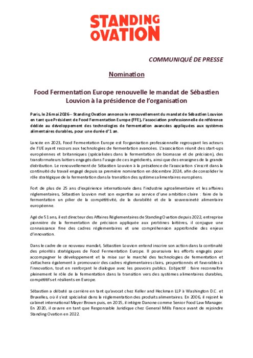 Food Fermentation Europe renouvelle le mandat de S. Louvion à la ...