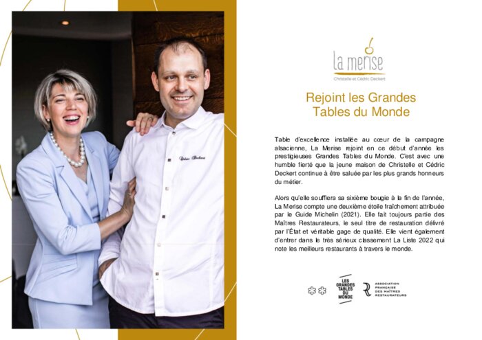 La Merise rejoint Les Grandes Tables du Monde | RESTO-Today