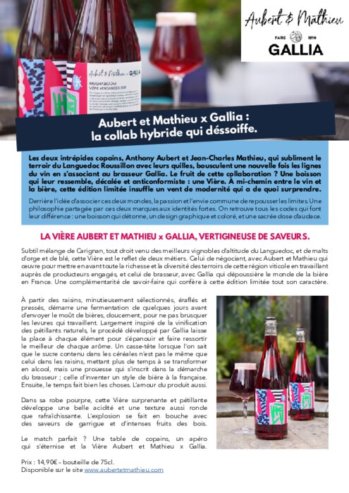Aubert et Mathieu s'associent à Gallia pour créer la "vière" | RESTO-Today