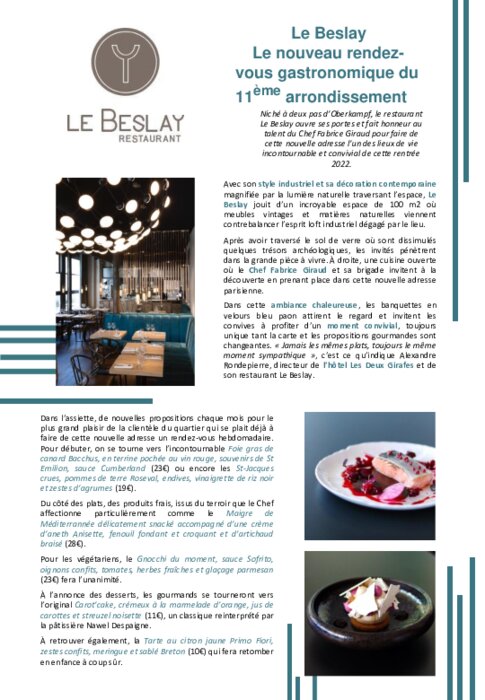 Le Beslay : le nouveau rendez-vous gastronomique du 11ème | RESTO-Today